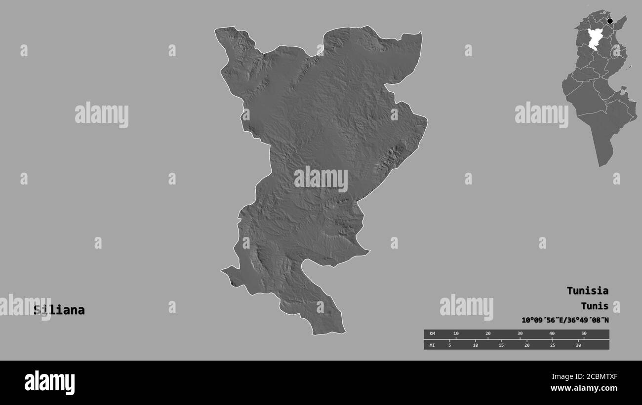 Shape of Siliana, governorate of Tunisia, with its capital isolated on ...