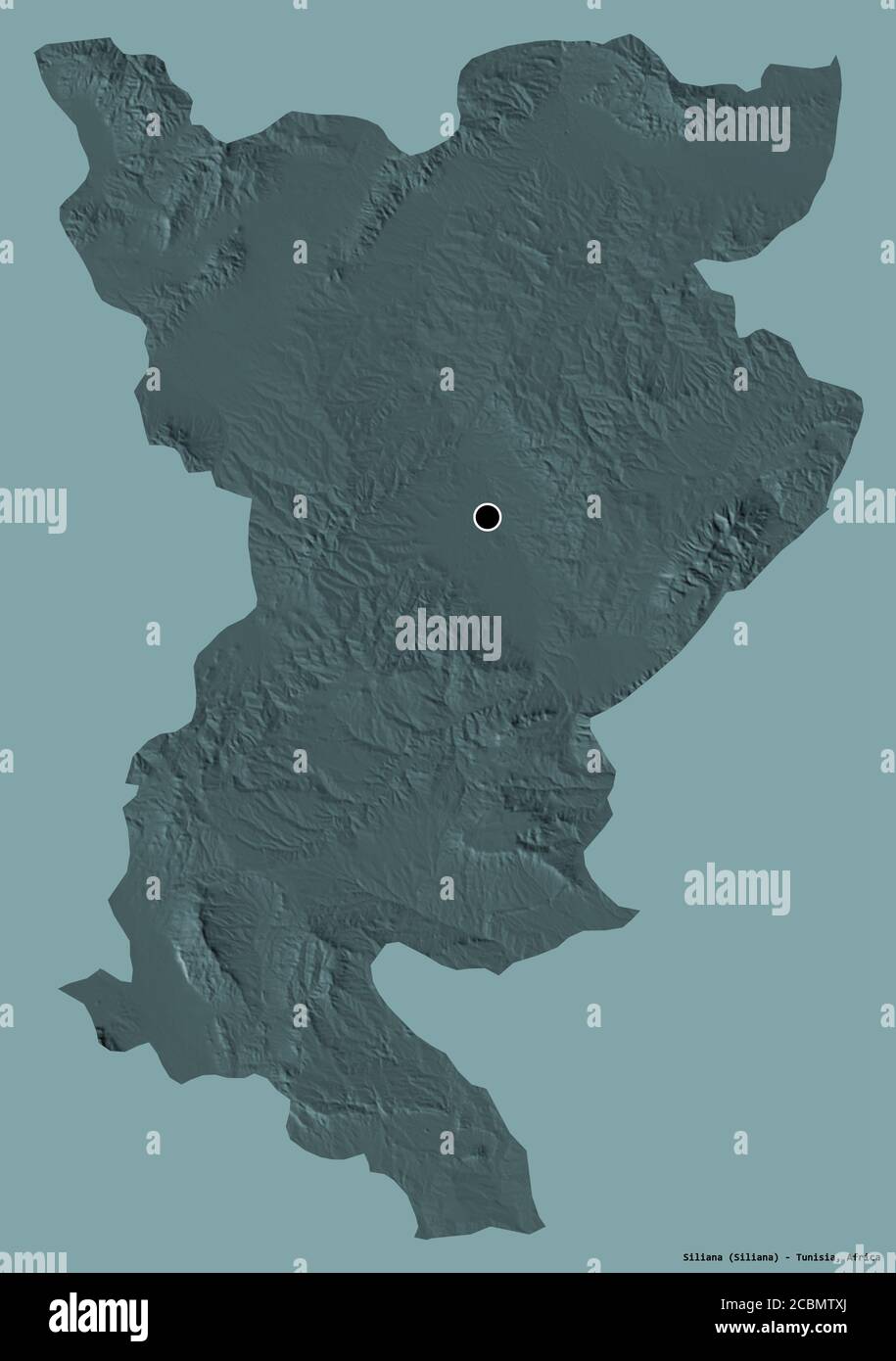 Shape of Siliana, governorate of Tunisia, with its capital isolated on ...