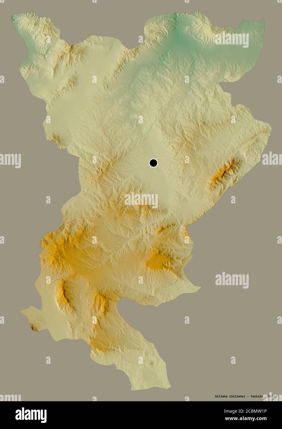 Shape of Siliana, governorate of Tunisia, with its capital isolated on ...