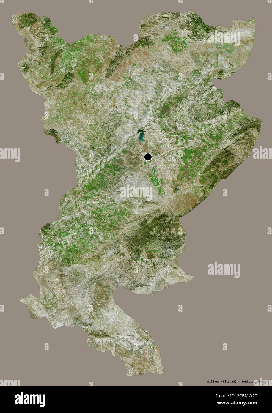 Shape of Siliana, governorate of Tunisia, with its capital isolated on ...