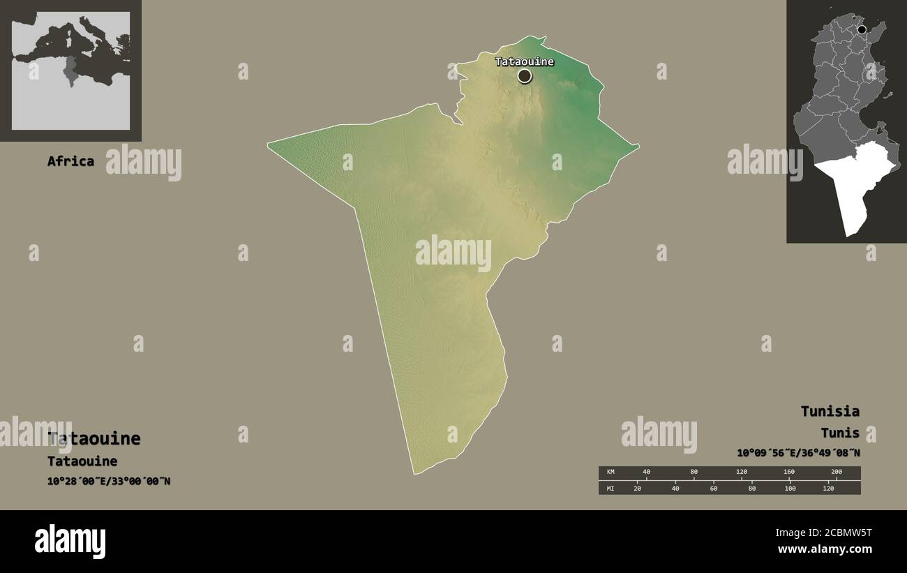 Shape of Tataouine, governorate of Tunisia, and its capital. Distance ...