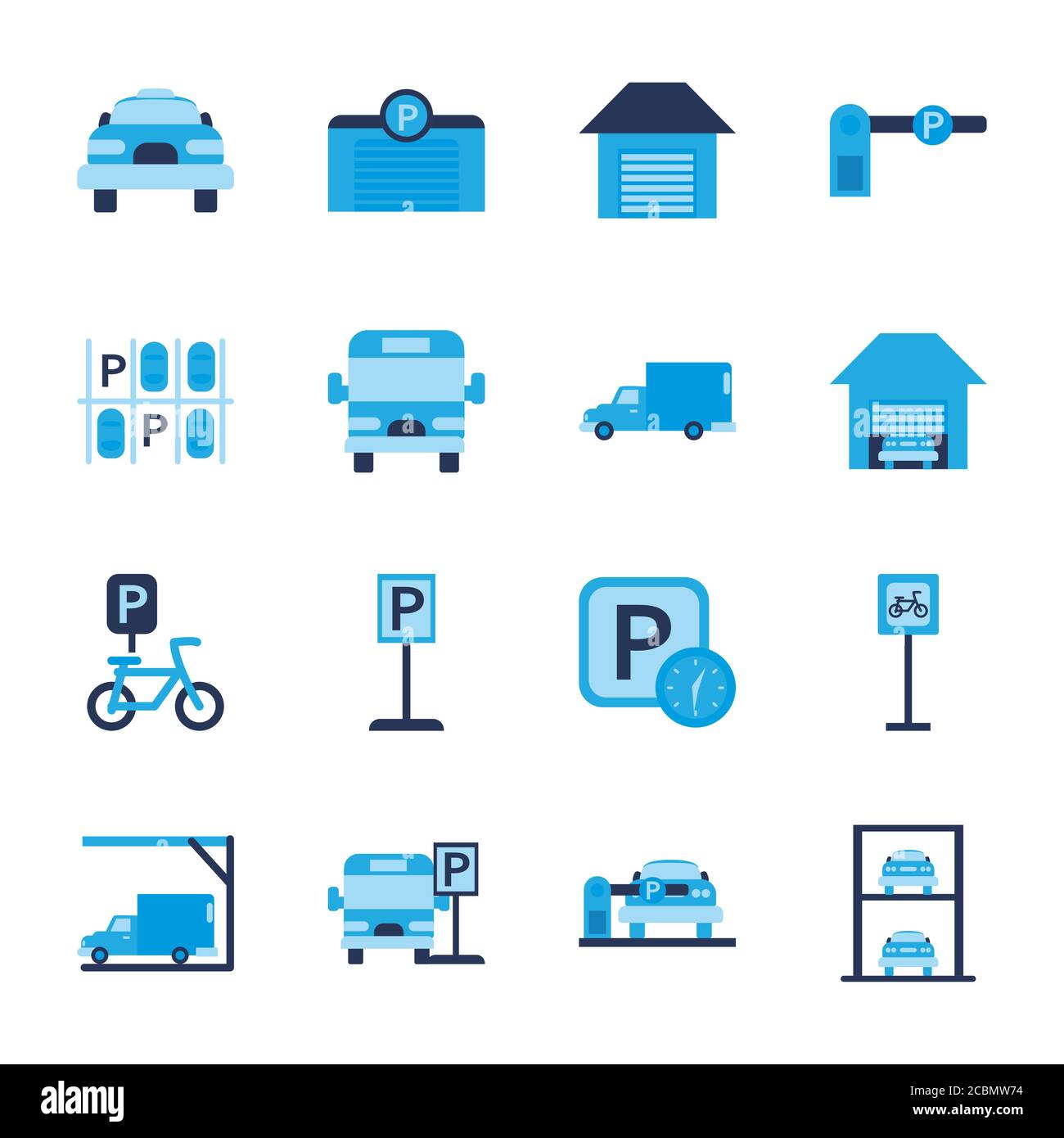 parking flat style icon set design, Park and transportation theme ...
