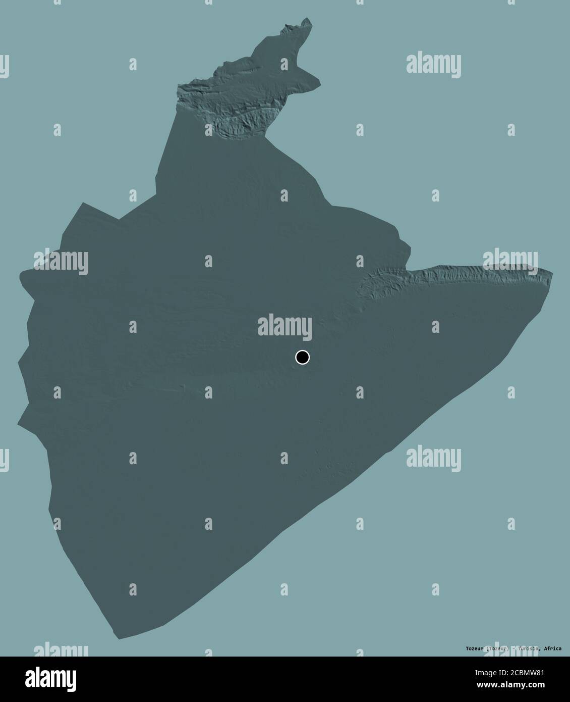 Shape of Tozeur, governorate of Tunisia, with its capital isolated on a ...