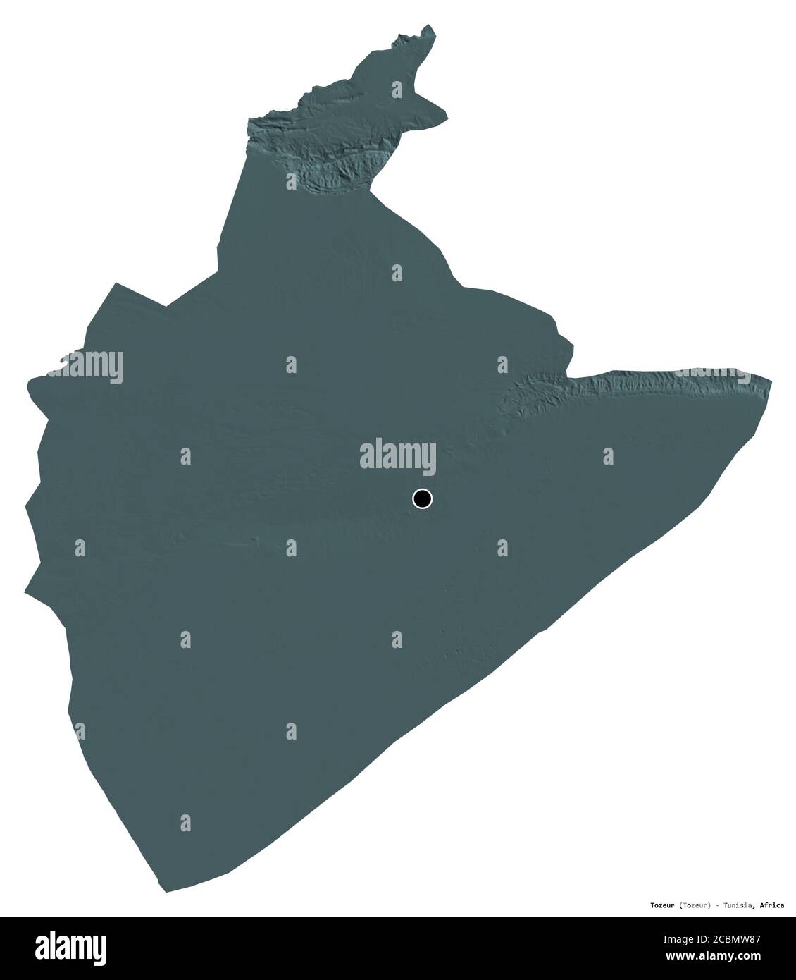 Shape of Tozeur, governorate of Tunisia, with its capital isolated on ...