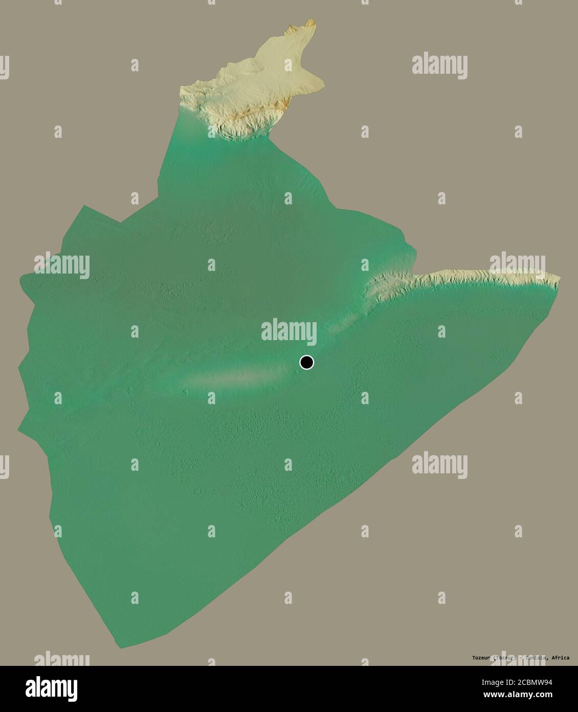 Shape of Tozeur, governorate of Tunisia, with its capital isolated on a ...