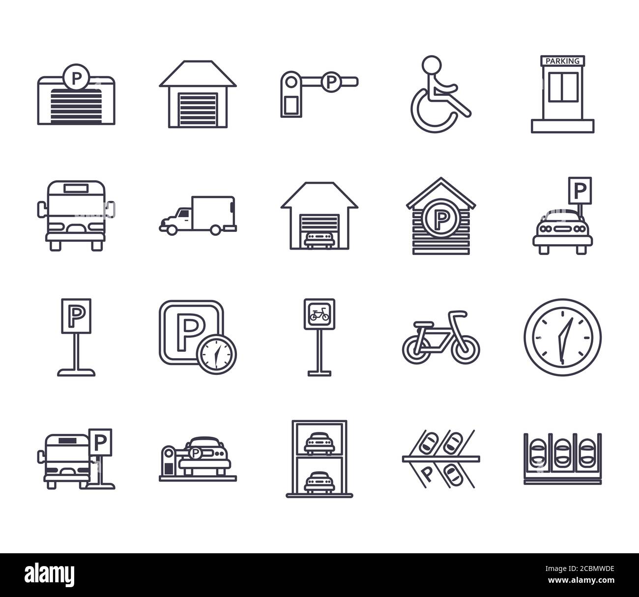 parking line style icon set design, Park and transportation theme ...
