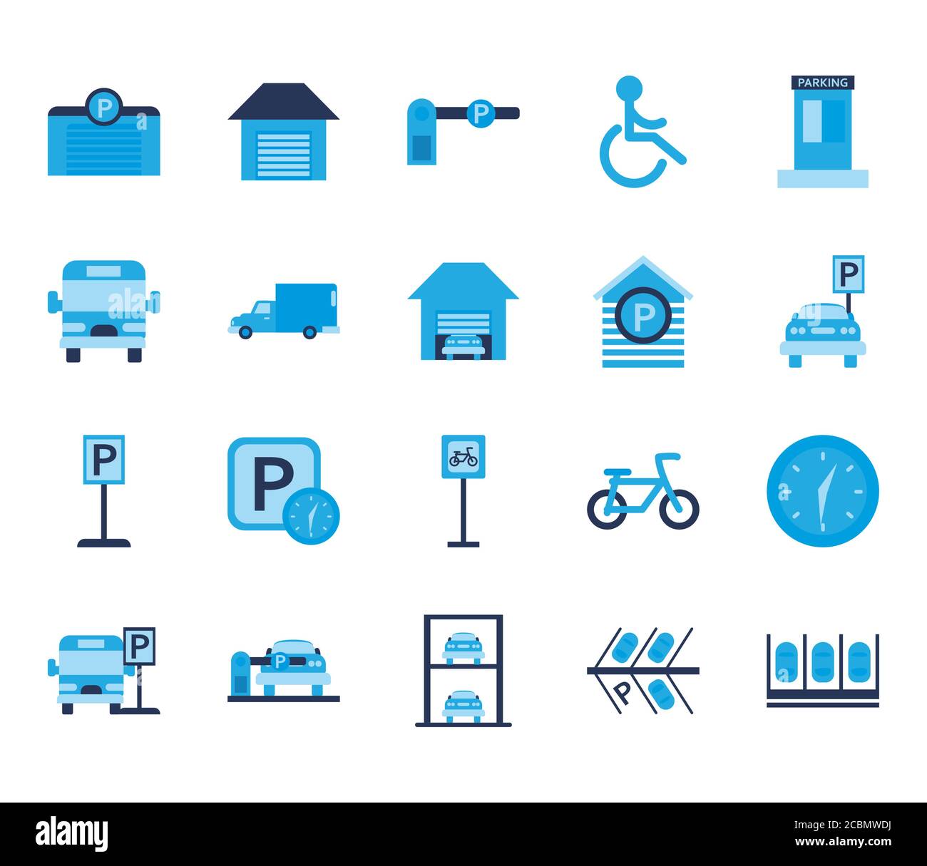 parking flat style icon set design, Park and transportation theme ...