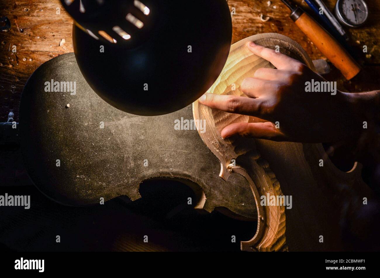 Artisan woman violin maker luthier working in a new violin Stock Photo ...
