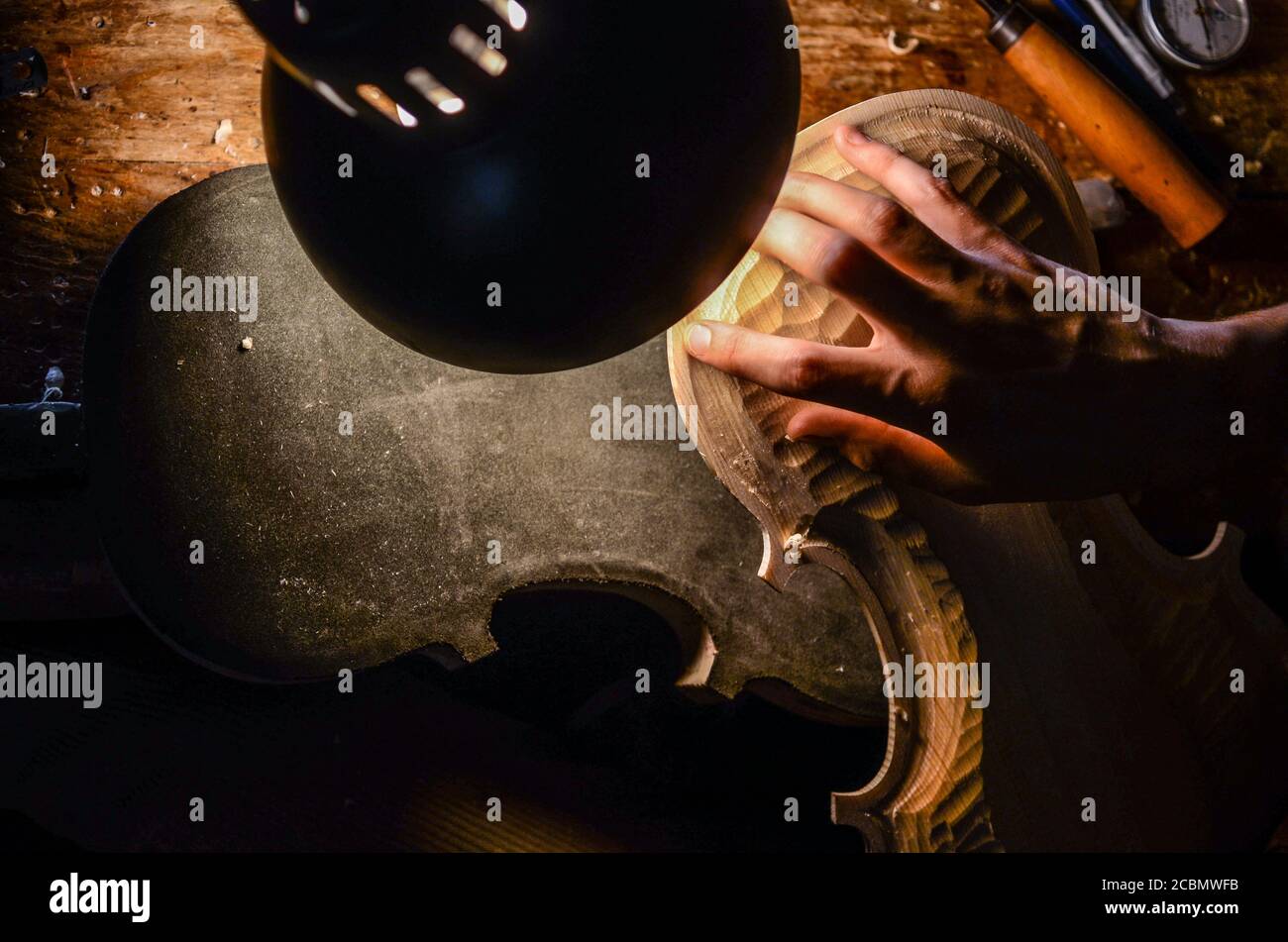 Artisan woman violin maker luthier working in a new violin Stock Photo ...