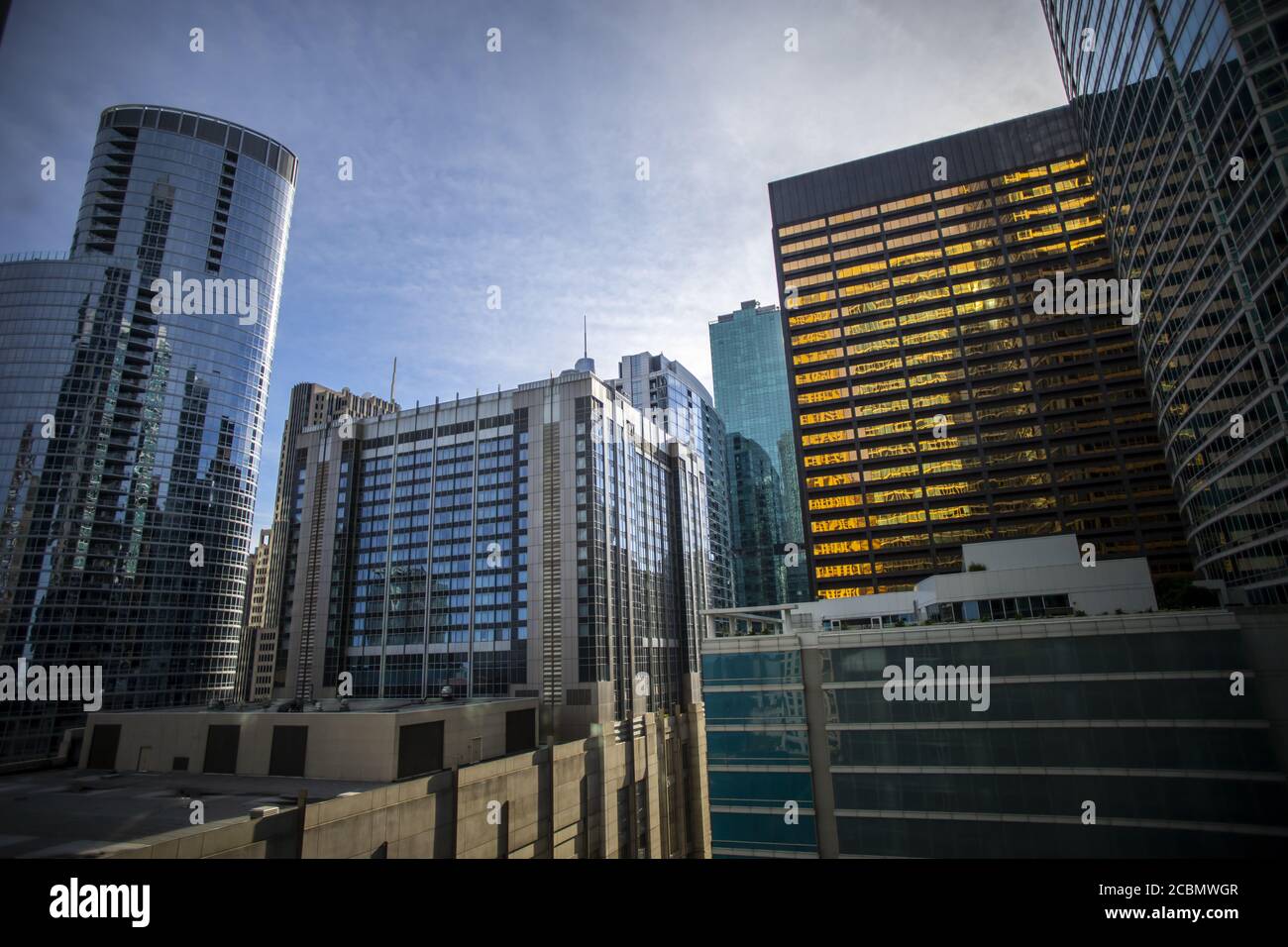 view of downtown city glass buildings in Chicago Stock Photo - Alamy