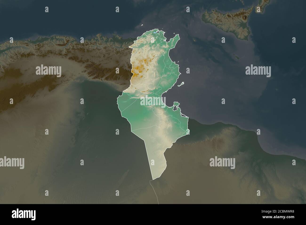 Shape of Tunisia separated by the desaturation of neighboring areas ...