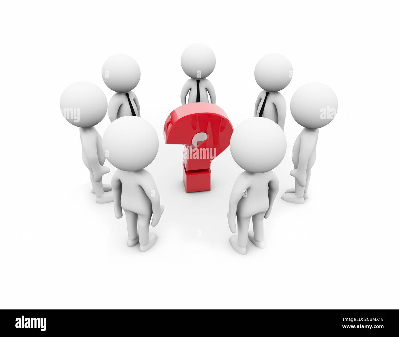 3D rendering of white human figures and red sign on the center Stock ...