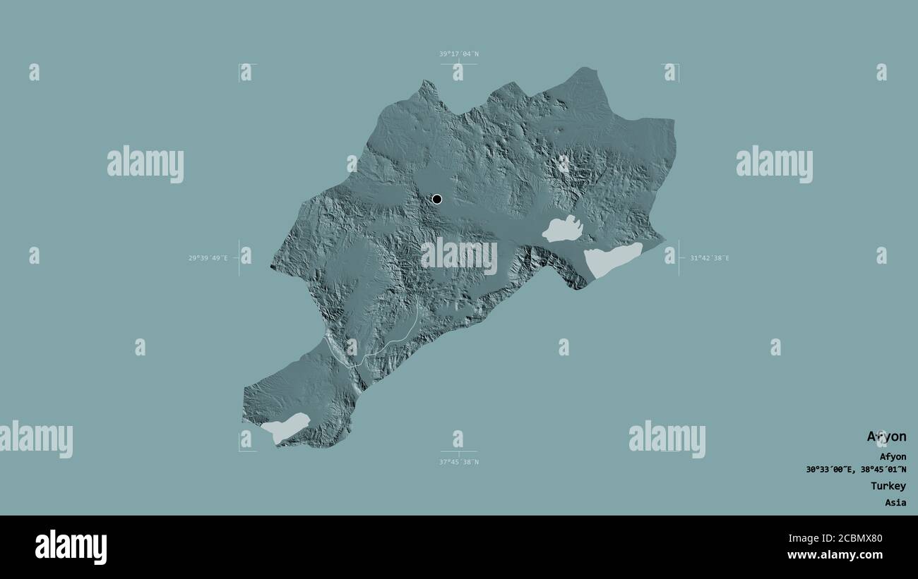 Area of Afyon, province of Turkey, isolated on a solid background in a ...