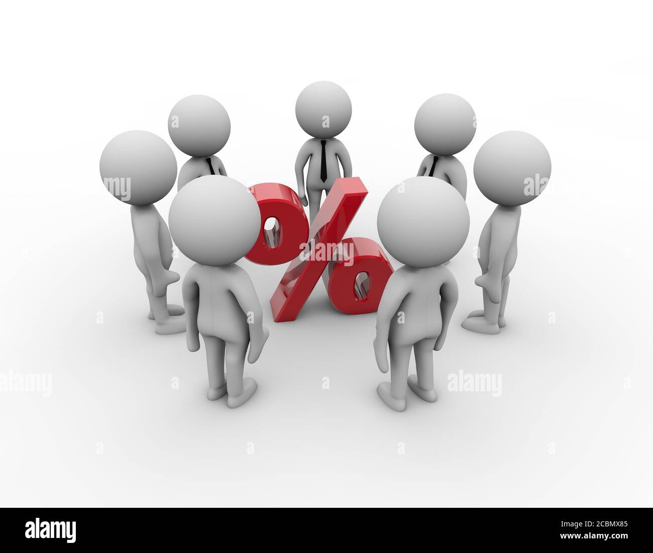 3D rendering of white human figures and red percentage sign on the ...