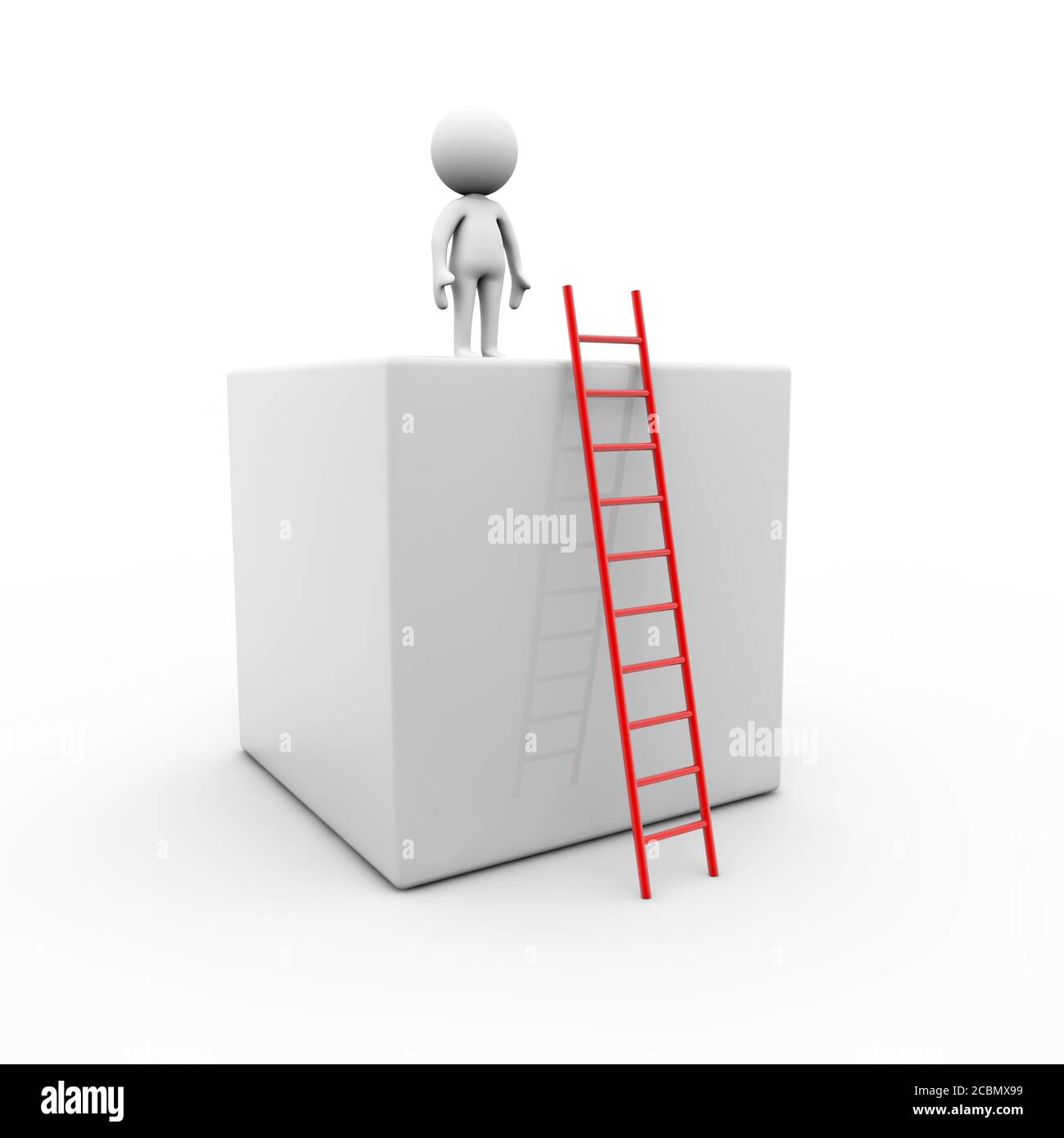 3D rendering of a human figure standing on the top of the box and ...