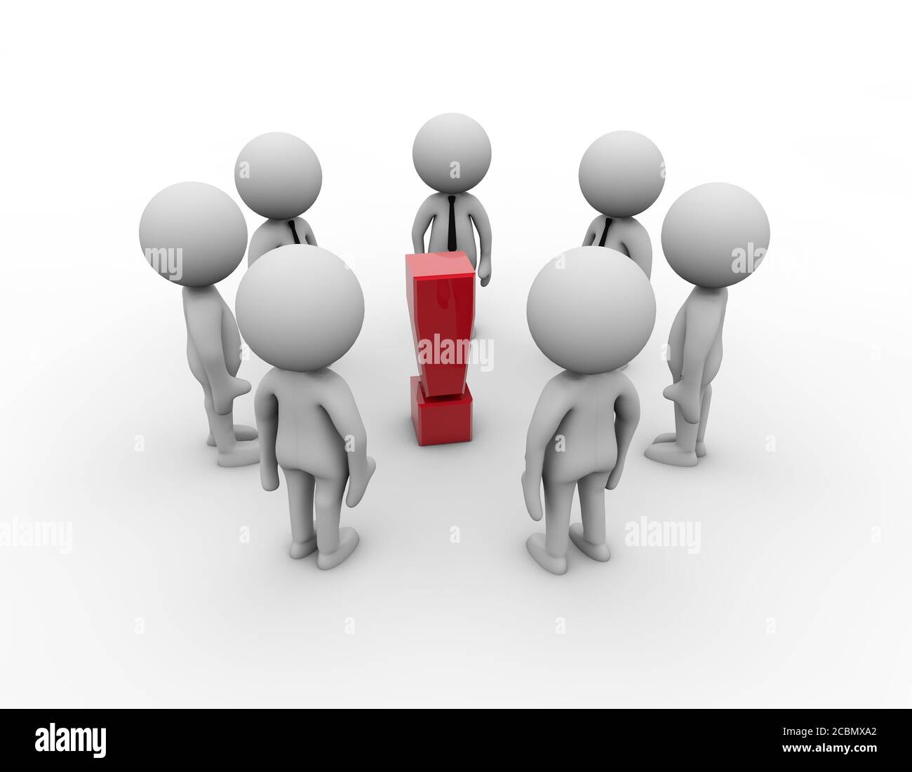 3D rendering of white human figures and red exclamation mark on the ...