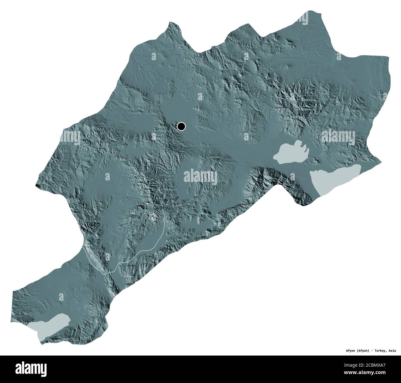Shape of Afyon, province of Turkey, with its capital isolated on white ...