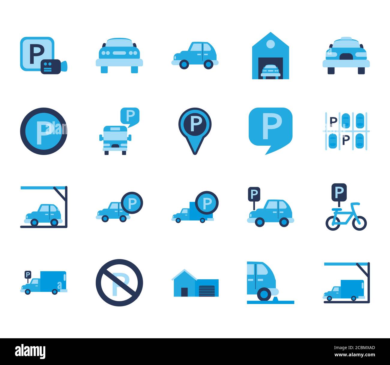 parking flat style icon set design, Park and transportation theme ...