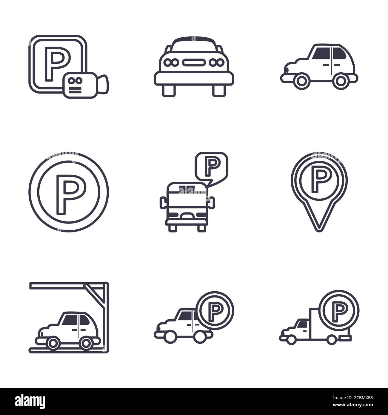 parking line style icon set design, Park and transportation theme ...