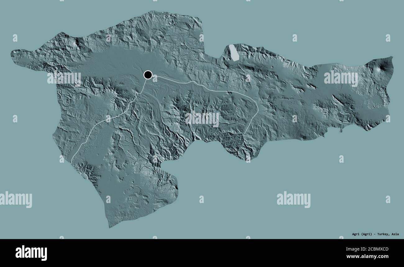Shape of Agri, province of Turkey, with its capital isolated on a solid ...