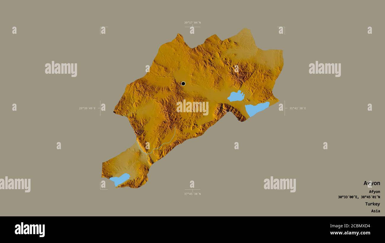 Area of Afyon, province of Turkey, isolated on a solid background in a ...