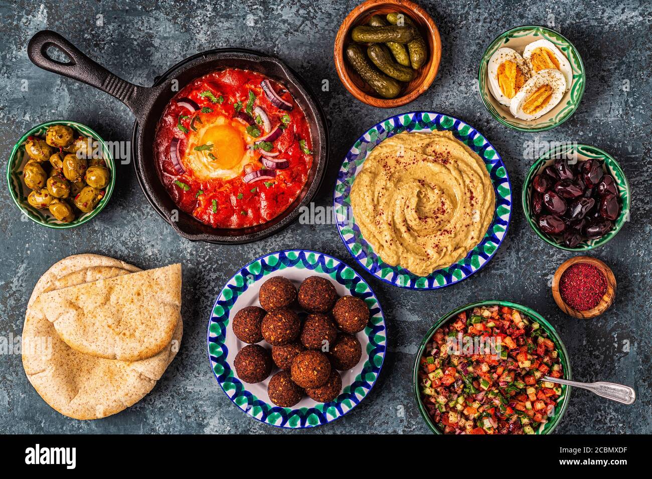 Falafel, hummus, shakshuka, Israeli salad - traditional dishes of ...