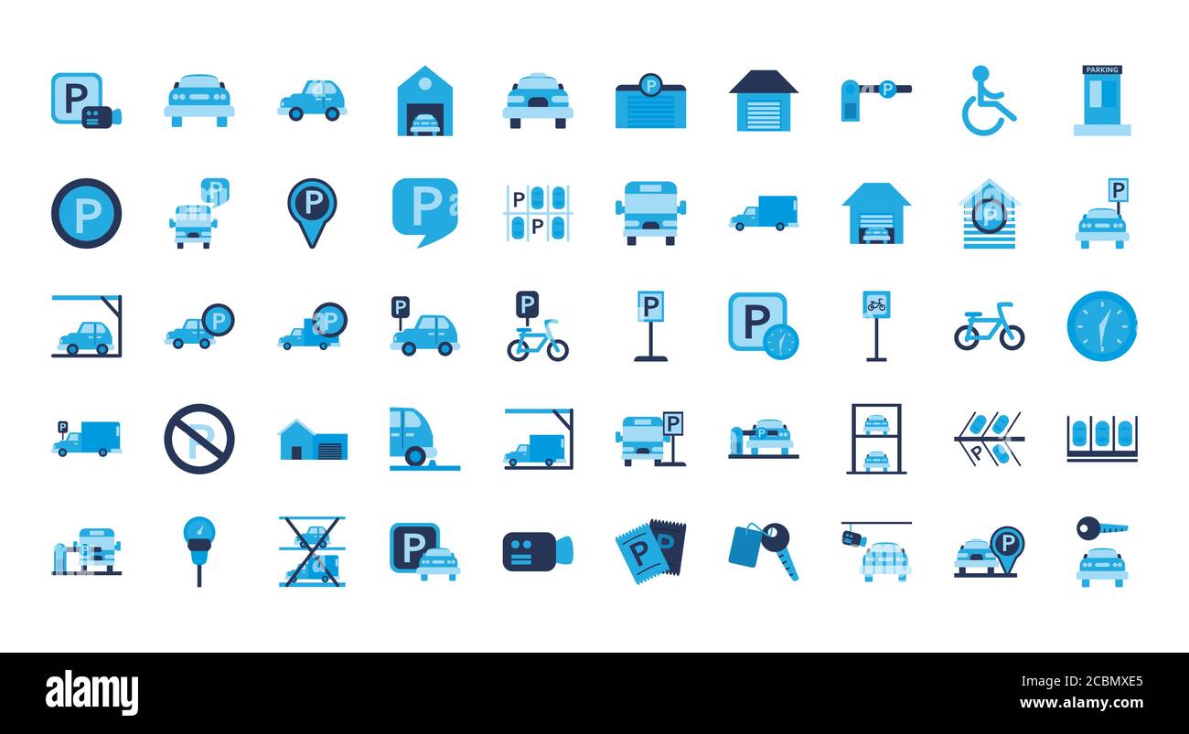 parking flat style icon set design, Park and transportation theme ...