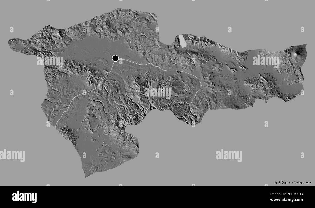 Shape of Agri, province of Turkey, with its capital isolated on a solid ...