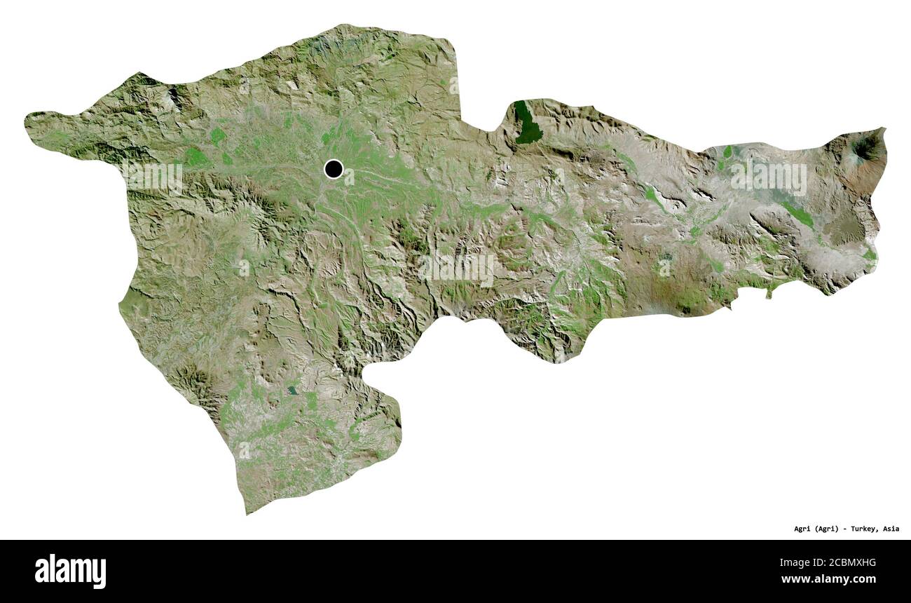 Shape of Agri, province of Turkey, with its capital isolated on white ...