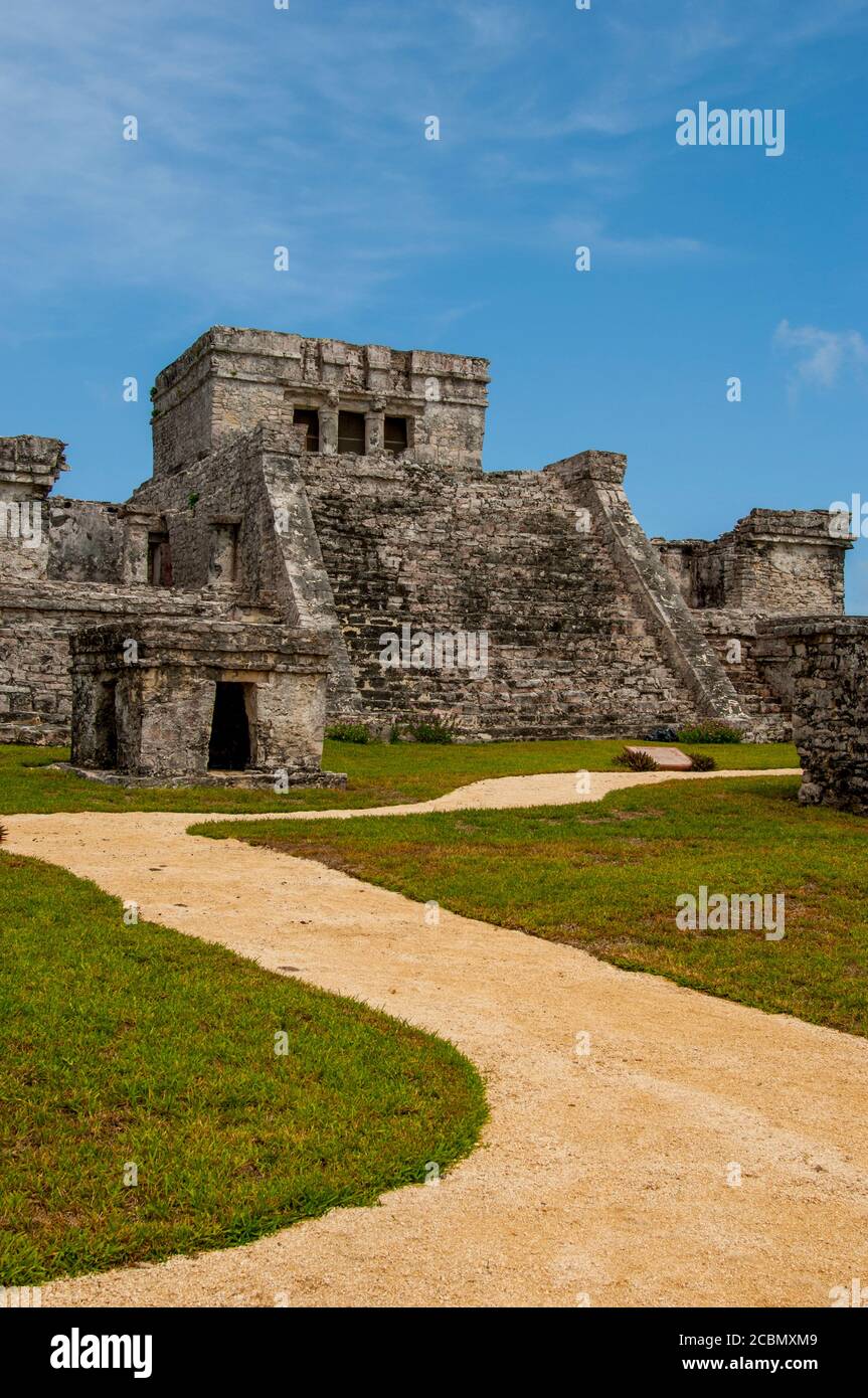 The El Castillo (castle) in Tulum, which is part of an archaeological ...