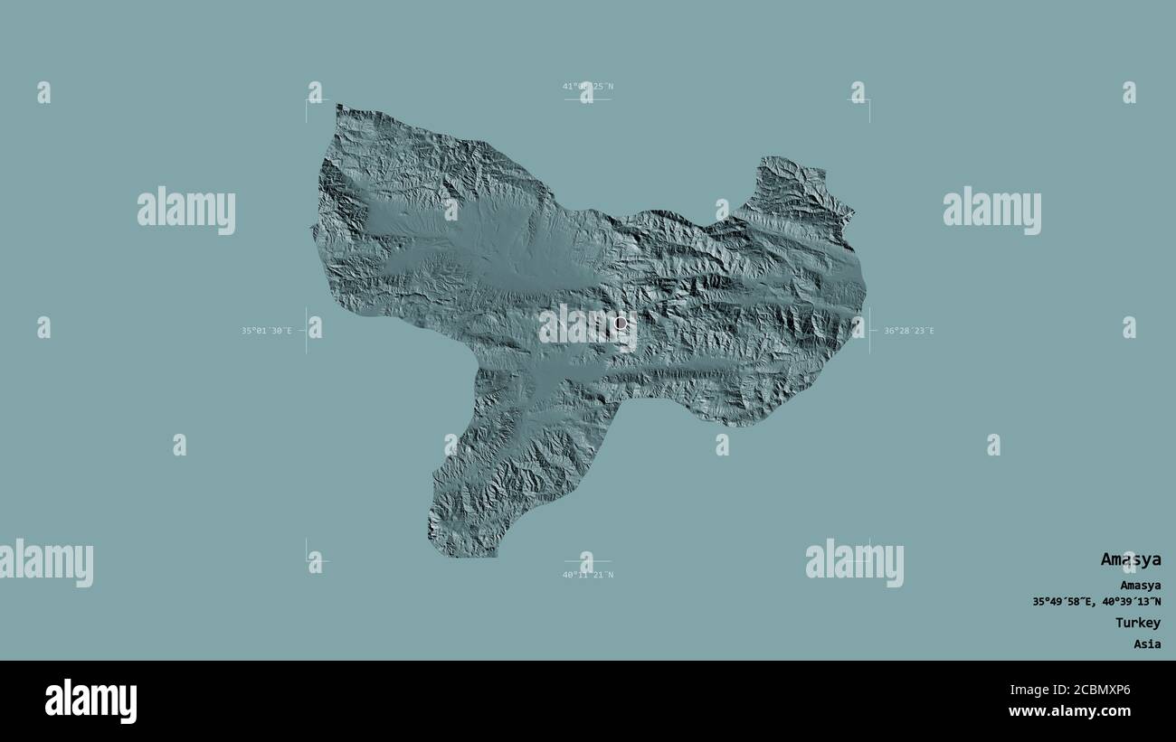 Area of Amasya, province of Turkey, isolated on a solid background in a ...