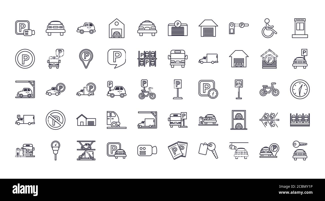 parking line style icon set design, Park and transportation theme ...
