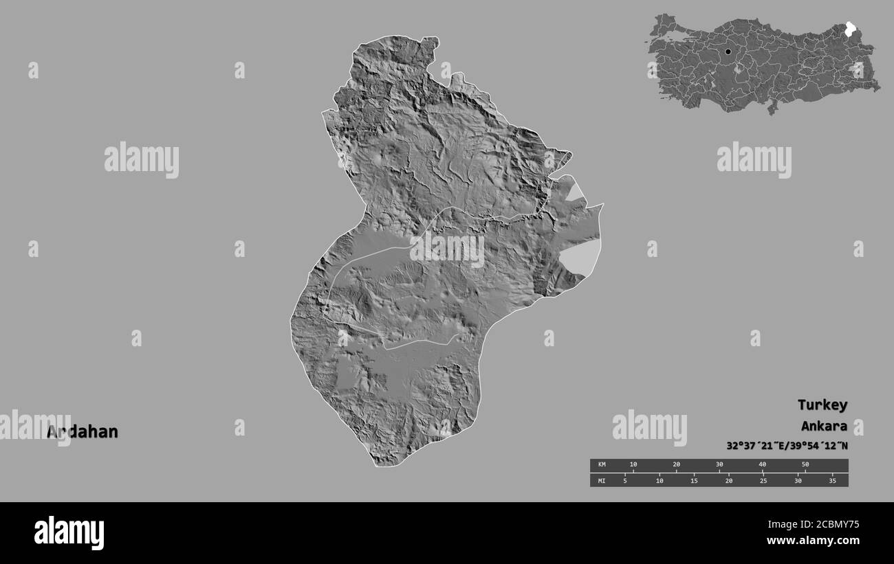 Shape of Ardahan, province of Turkey, with its capital isolated on ...