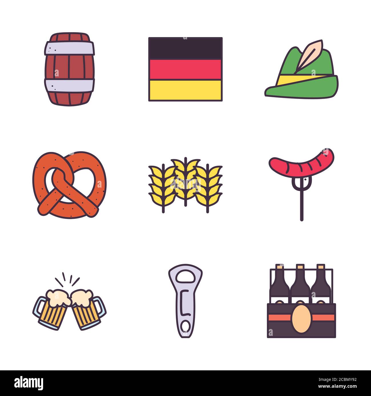 oktoberfest line and fill style icon set design, Germany festival and ...