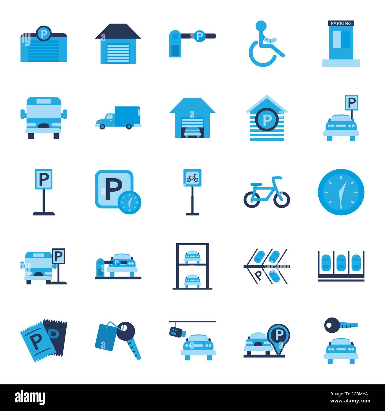 parking flat style icon set design, Park and transportation theme ...