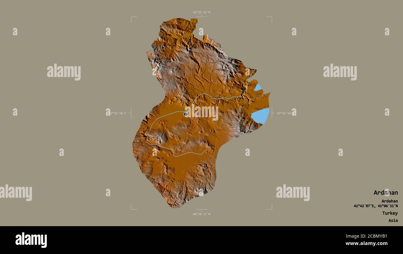 Area of Ardahan, province of Turkey, isolated on a solid background in ...