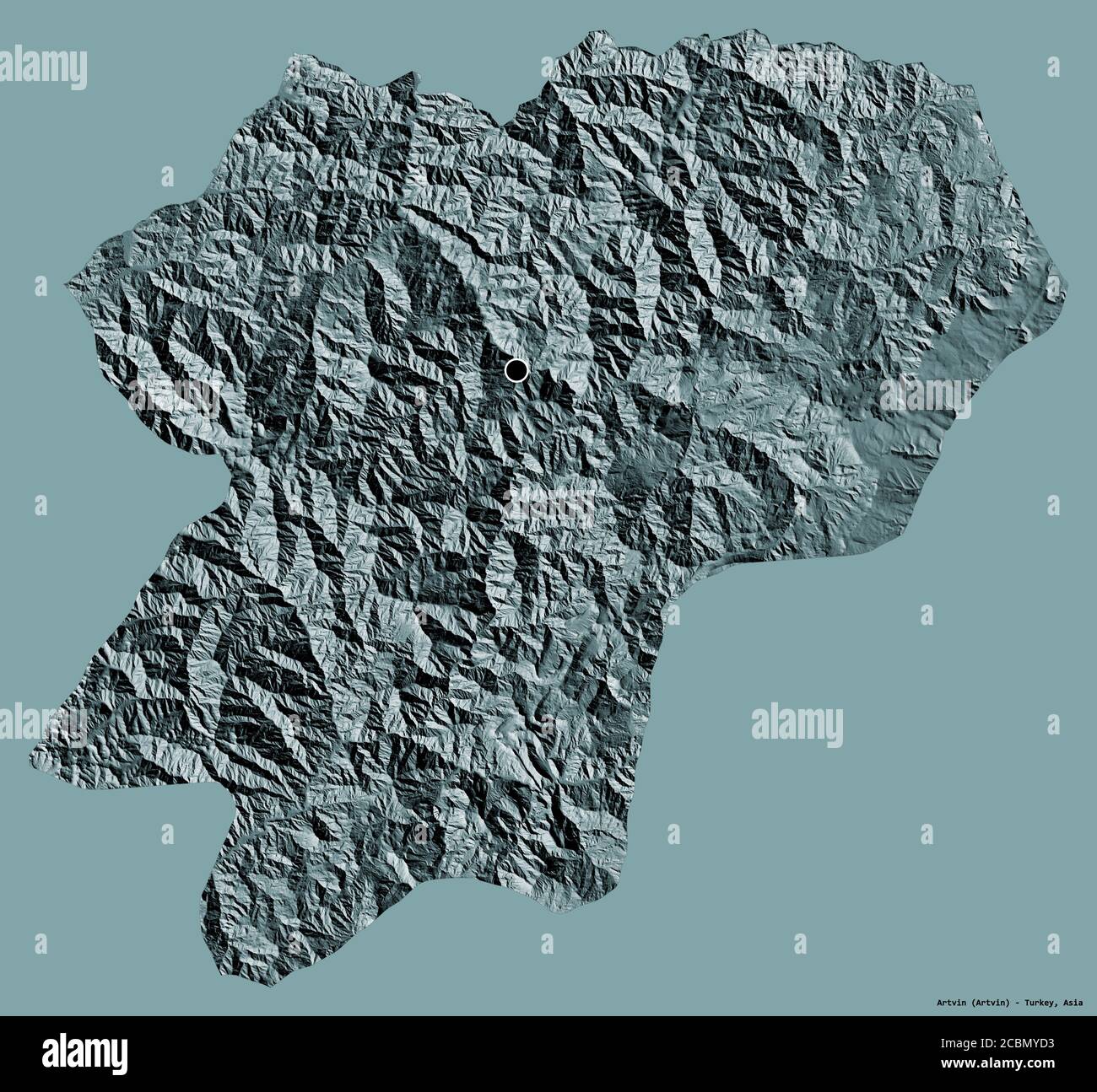 Shape of Artvin, province of Turkey, with its capital isolated on a ...