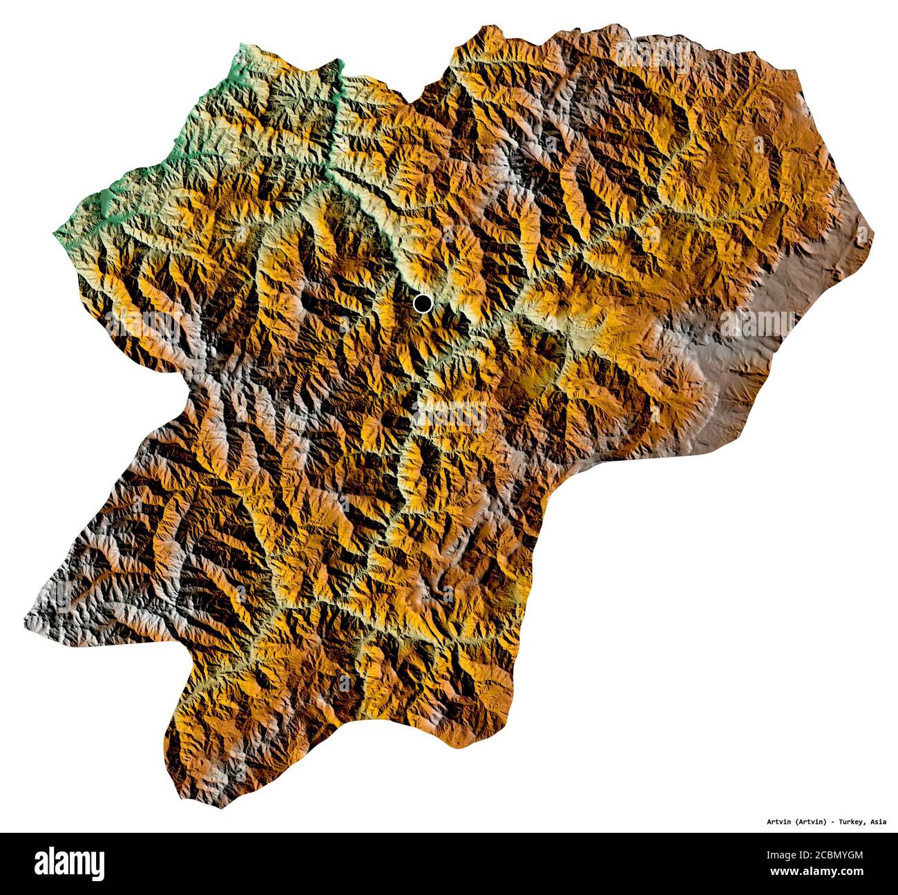 Shape of Artvin, province of Turkey, with its capital isolated on white ...