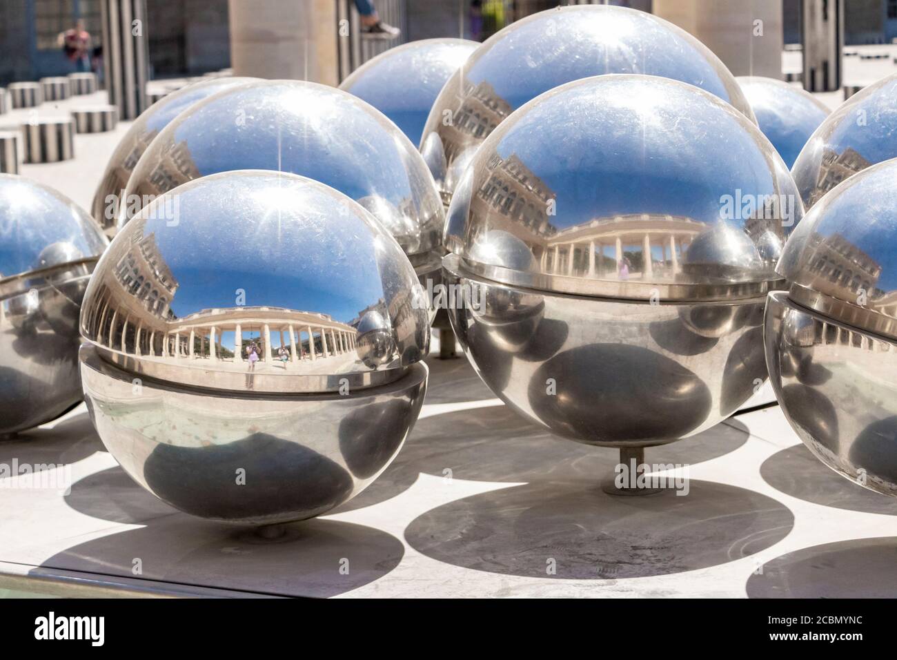 Reflective chrome silver balls at the Palais Royale in Paris Stock ...