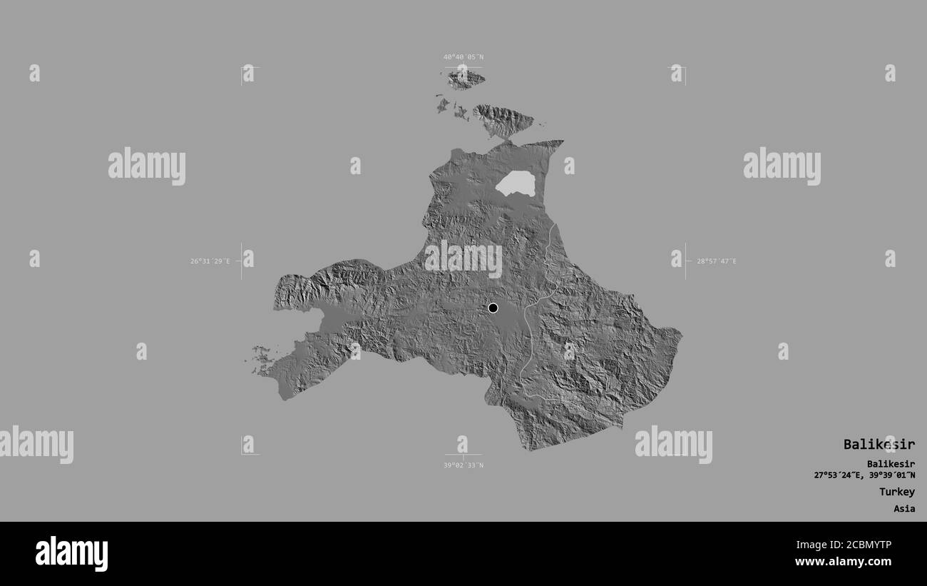 Area of Balikesir, province of Turkey, isolated on a solid background ...