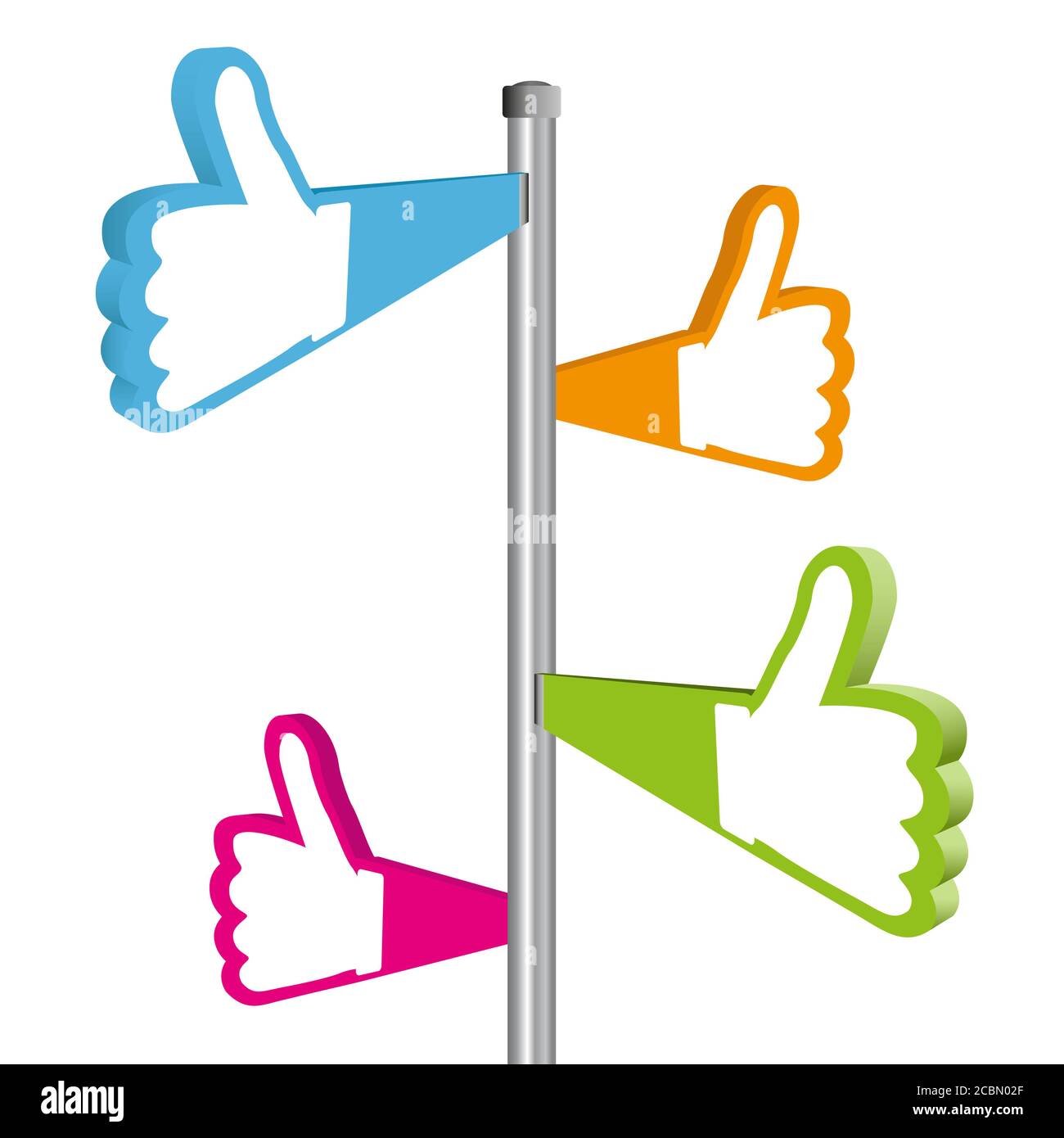 3D rendering of colorful signs with thumbs up gestures isolated on a ...