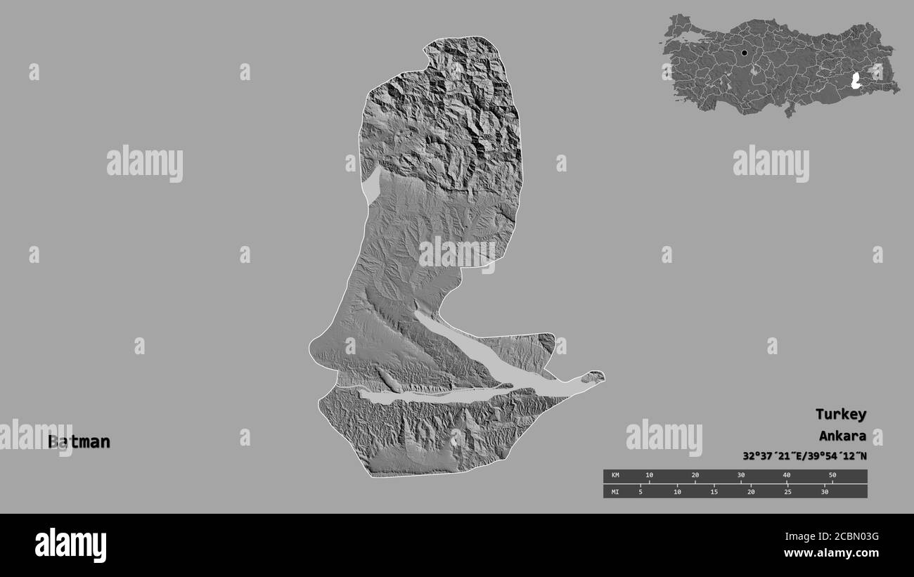 Shape of Batman, province of Turkey, with its capital isolated on solid ...