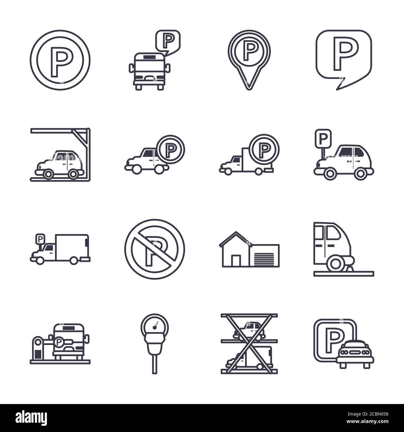 parking line style icon set design, Park and transportation theme ...
