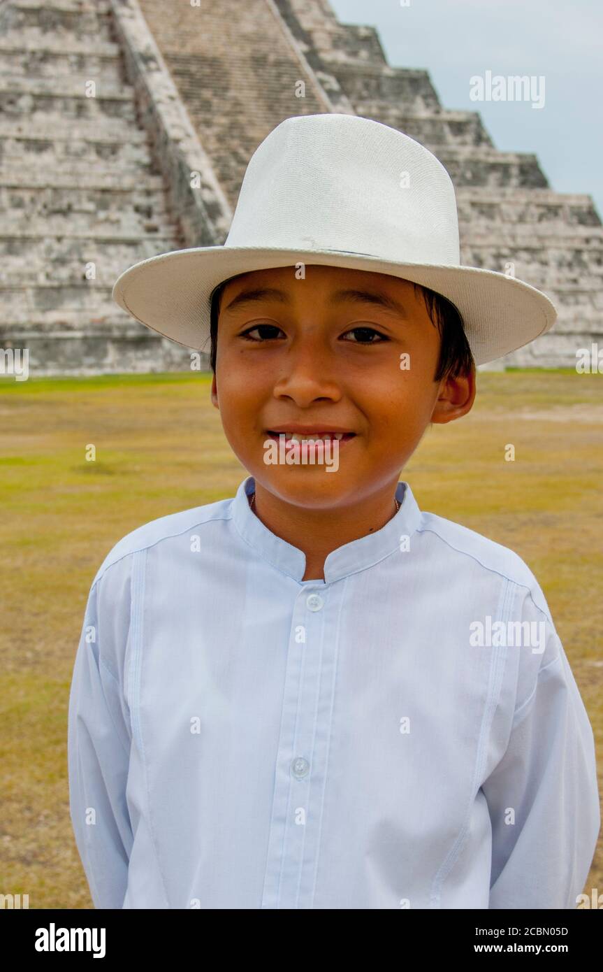 Portrait of a Mayan boy (part of a dance group) during his visit to the ...