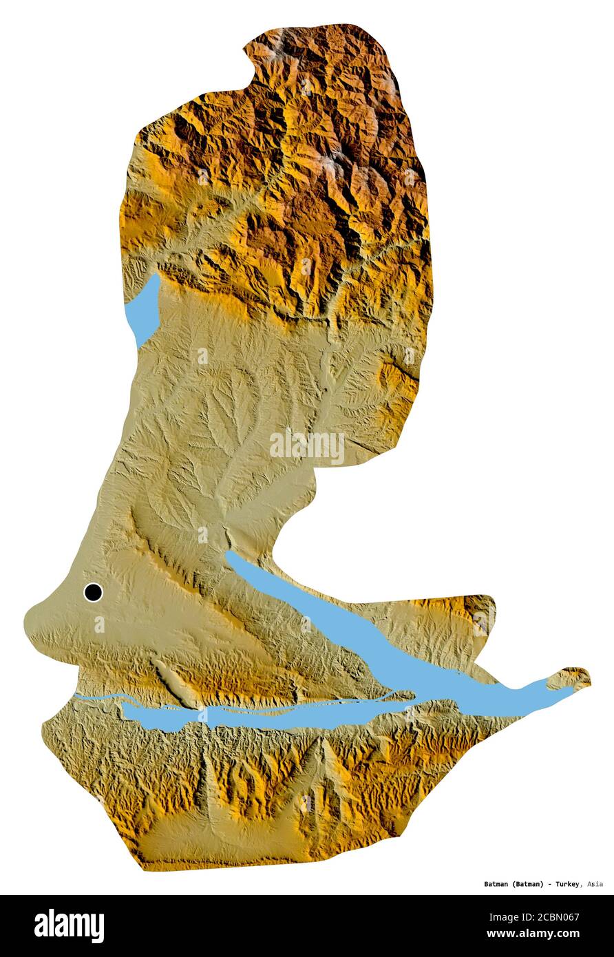 Shape of Batman, province of Turkey, with its capital isolated on white ...