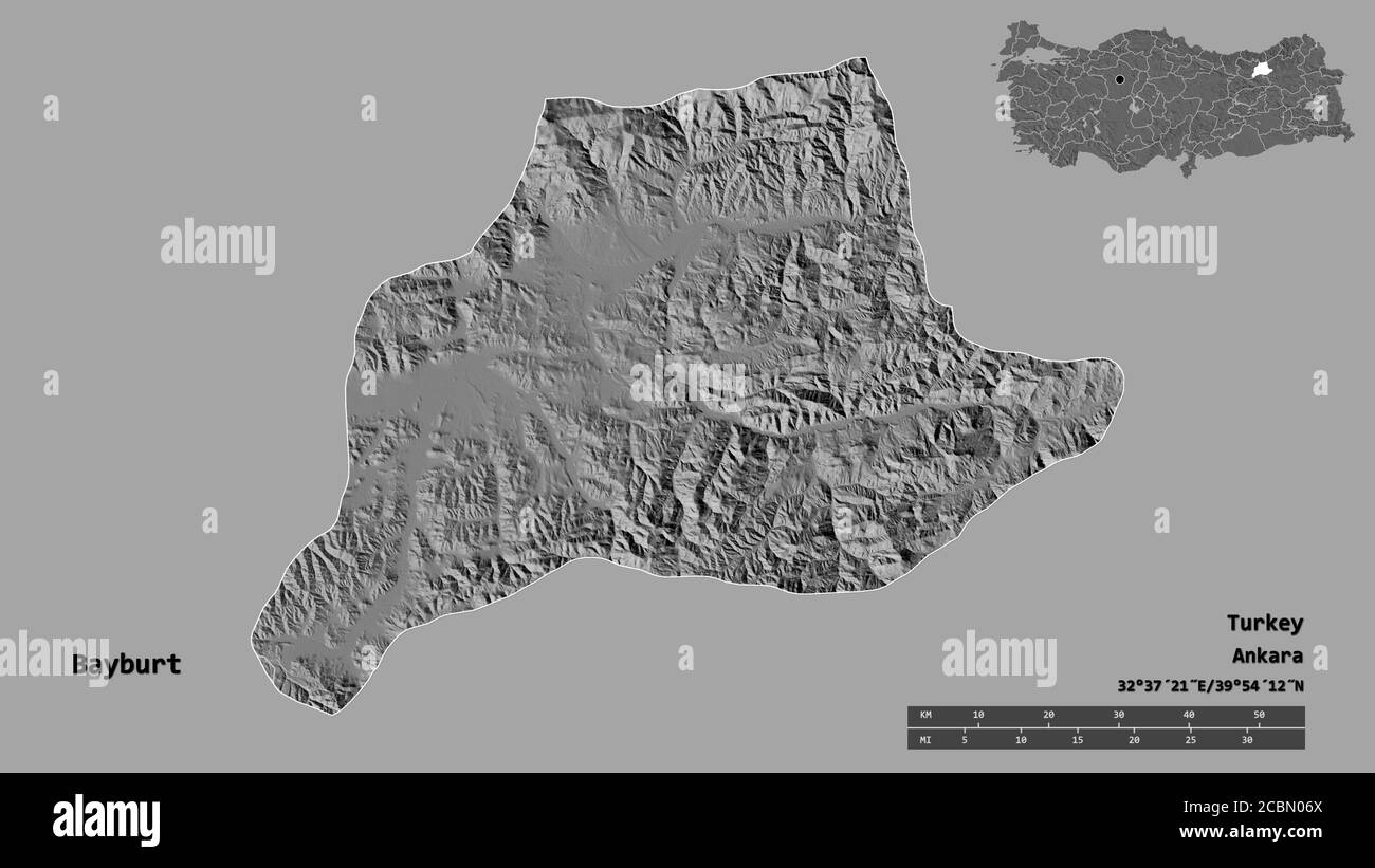 Shape of Bayburt, province of Turkey, with its capital isolated on ...