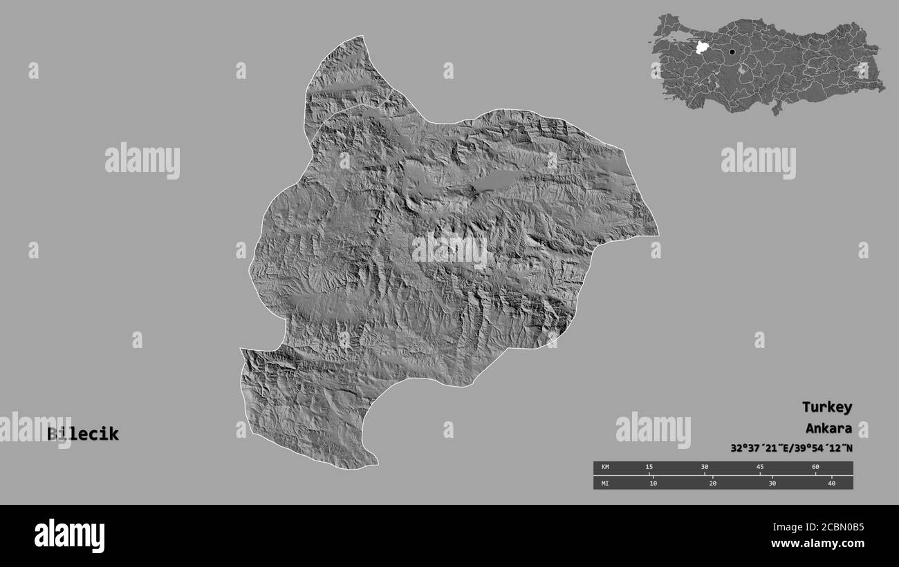 Shape of Bilecik, province of Turkey, with its capital isolated on ...