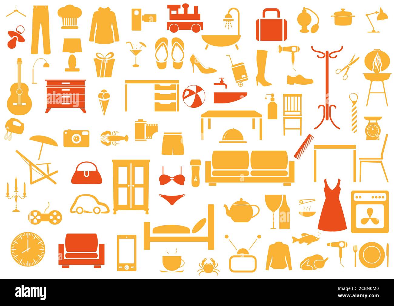 Illustration of icons of different colorful household objects isolated ...