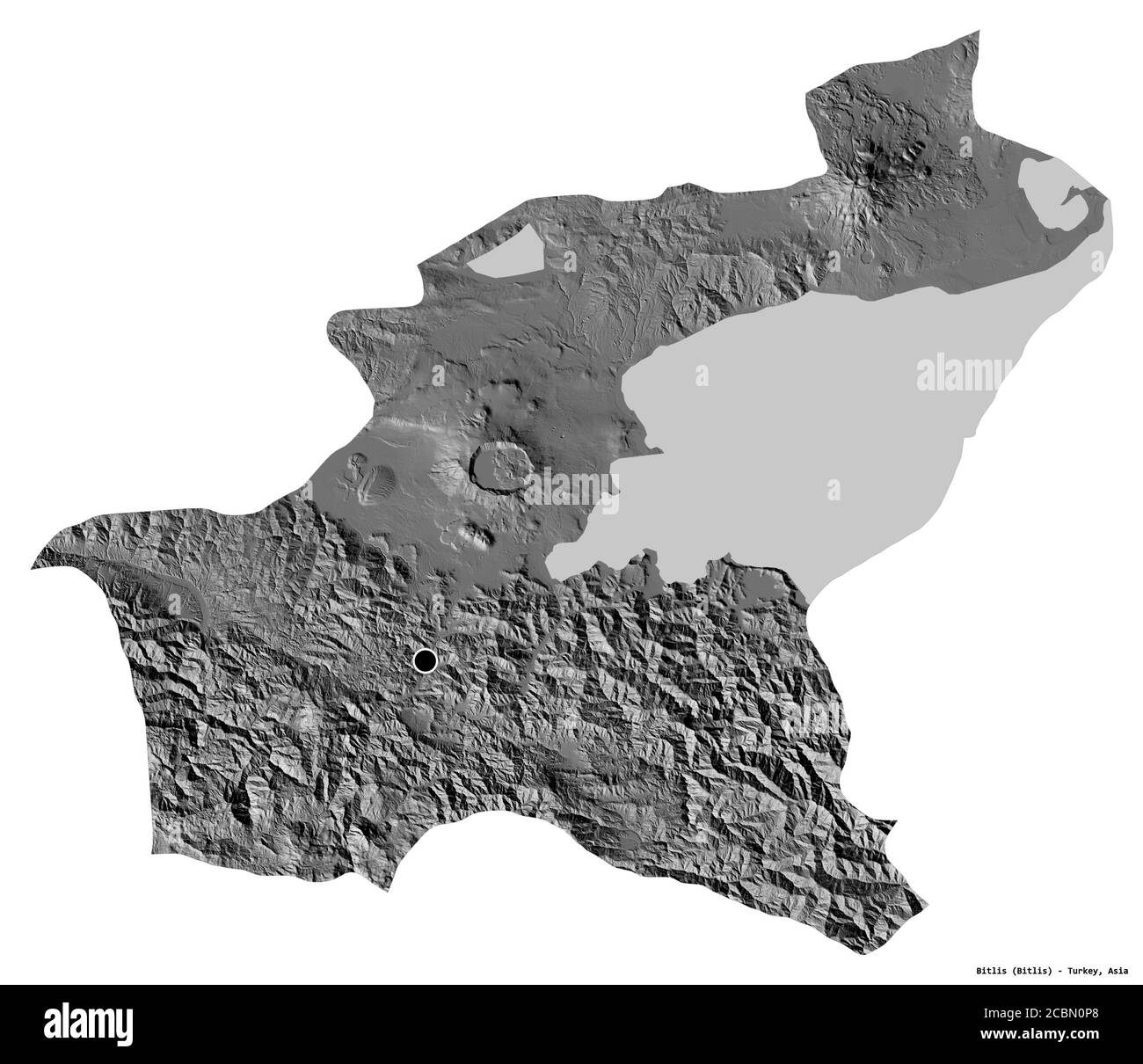 Shape of Bitlis, province of Turkey, with its capital isolated on white ...