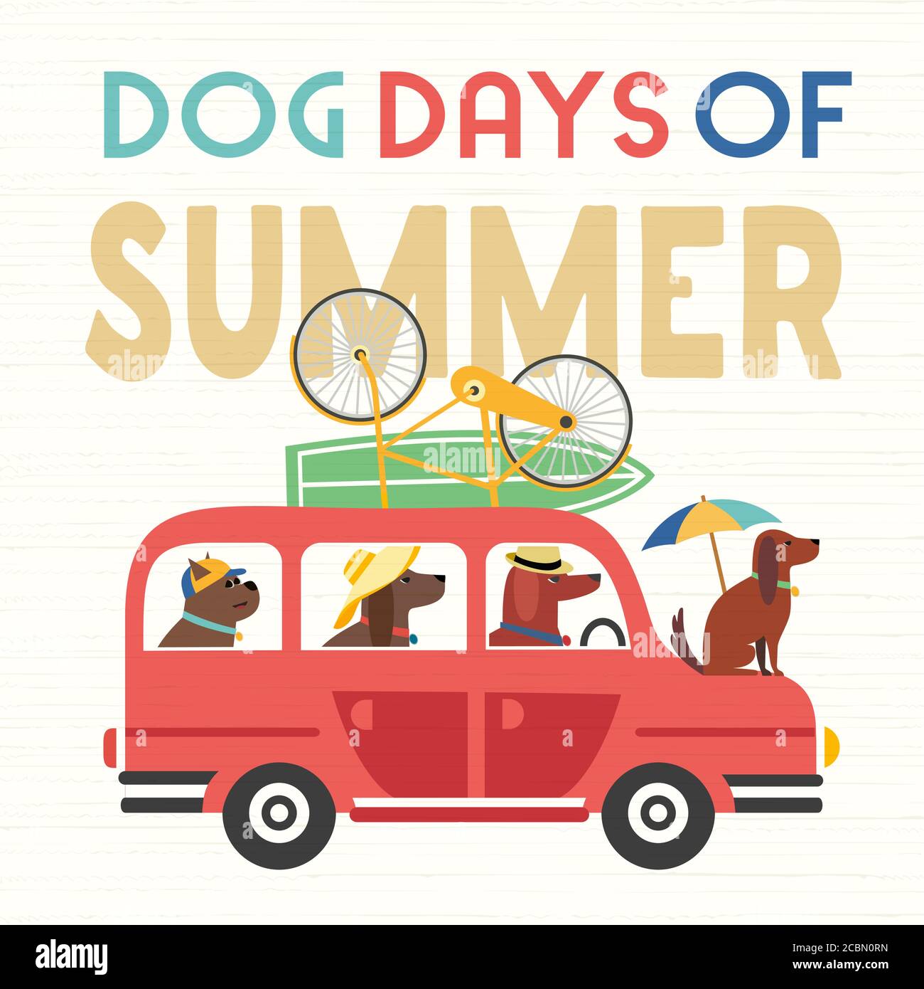 Dog days Summer Time. Cute comic cartoon. Colorful humor retro ...